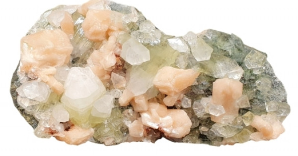yellow apophyllite with stilbite and chalcedony